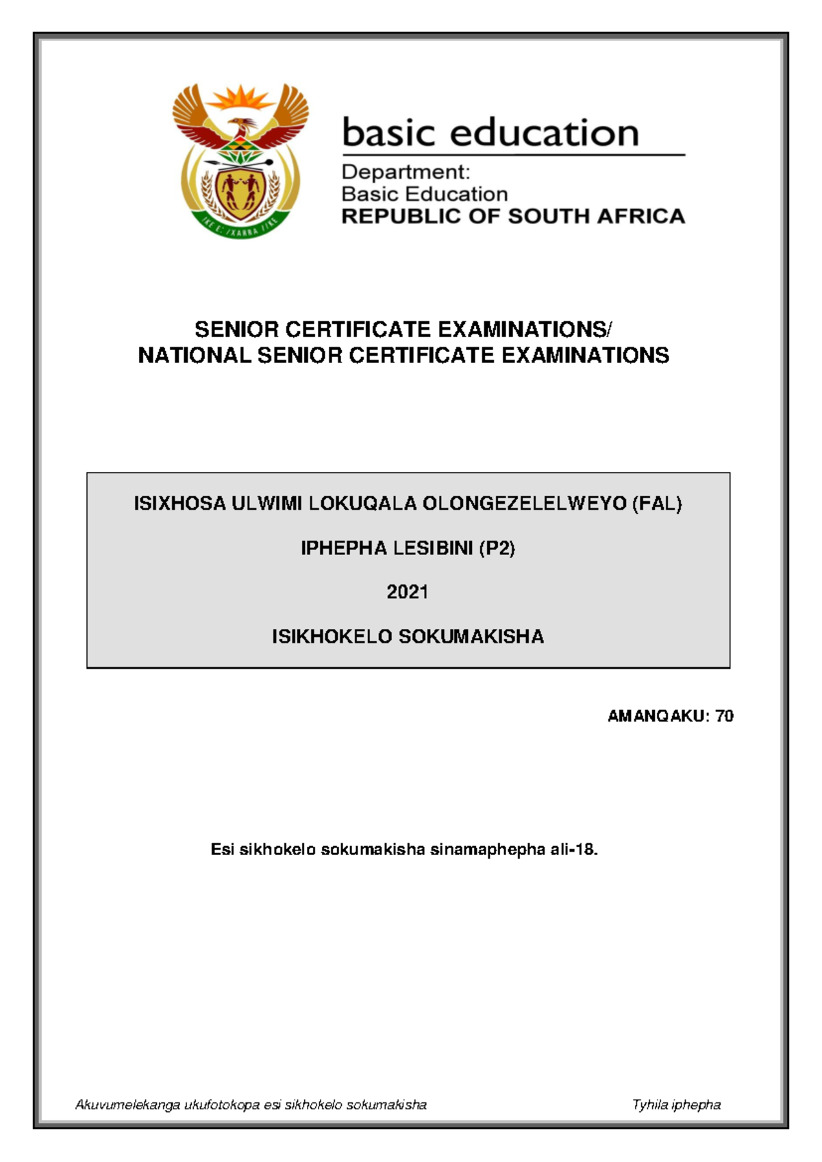 Isi Xhosa FAL P2 May-June 2021 MG - SENIOR CERTIFICATE EXAMINATIONS ...