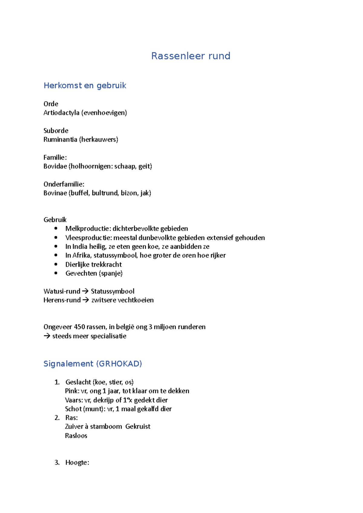 Rassenleer rund - Rassenleer rund Herkomst en gebruik Orde Artiodactyla ...