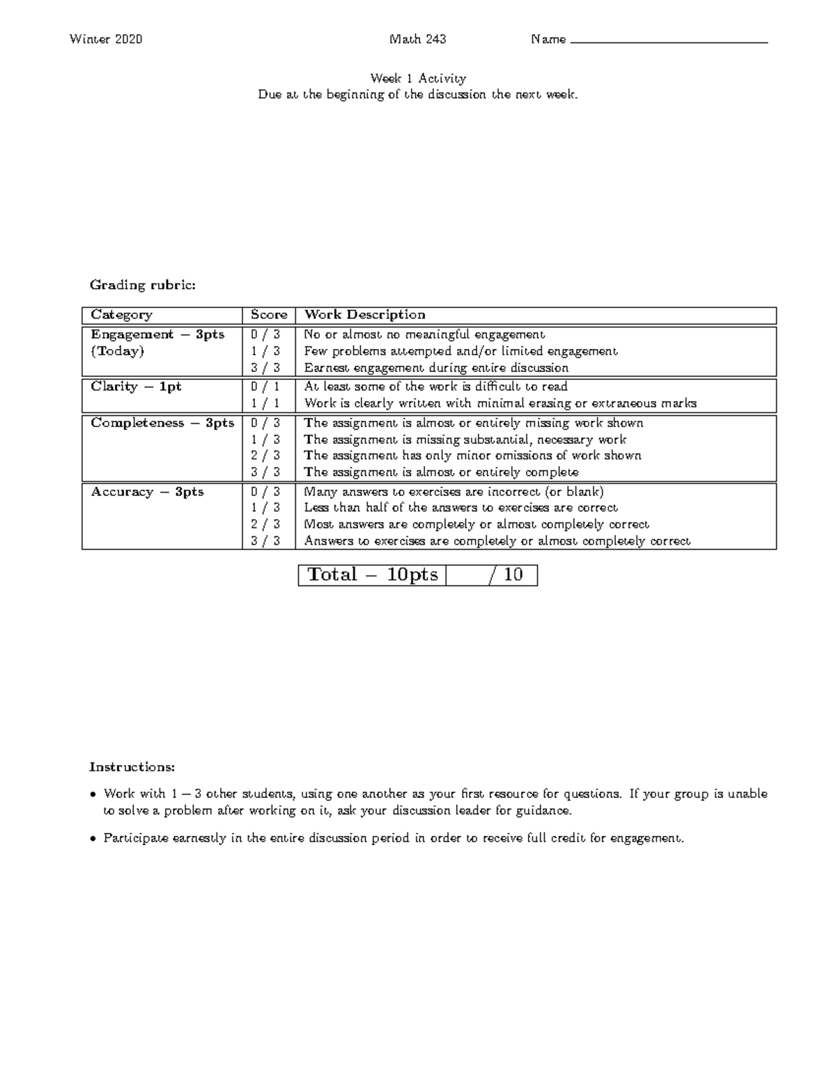 S23 M243 Act W1 - week 4 activity - Winter 2020 Math 243 Name Week 1 ...