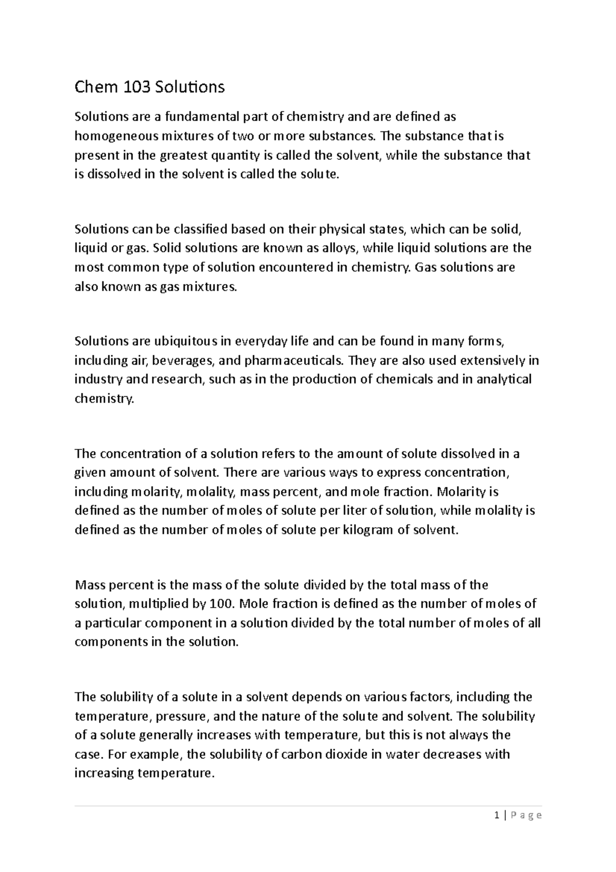 Chem 103 Solutions - Chem 103 Solutions Solutions are a fundamental ...