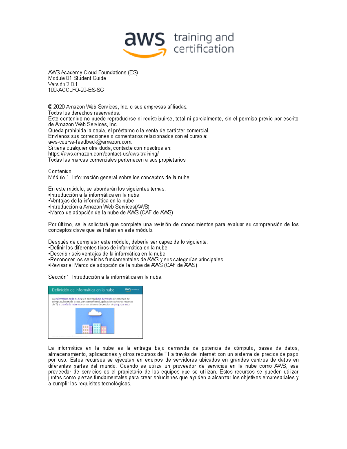 AWS Academy Cloud Foundations ES Module - 100-ACCLFO-20-ES-SG © 2020 ...