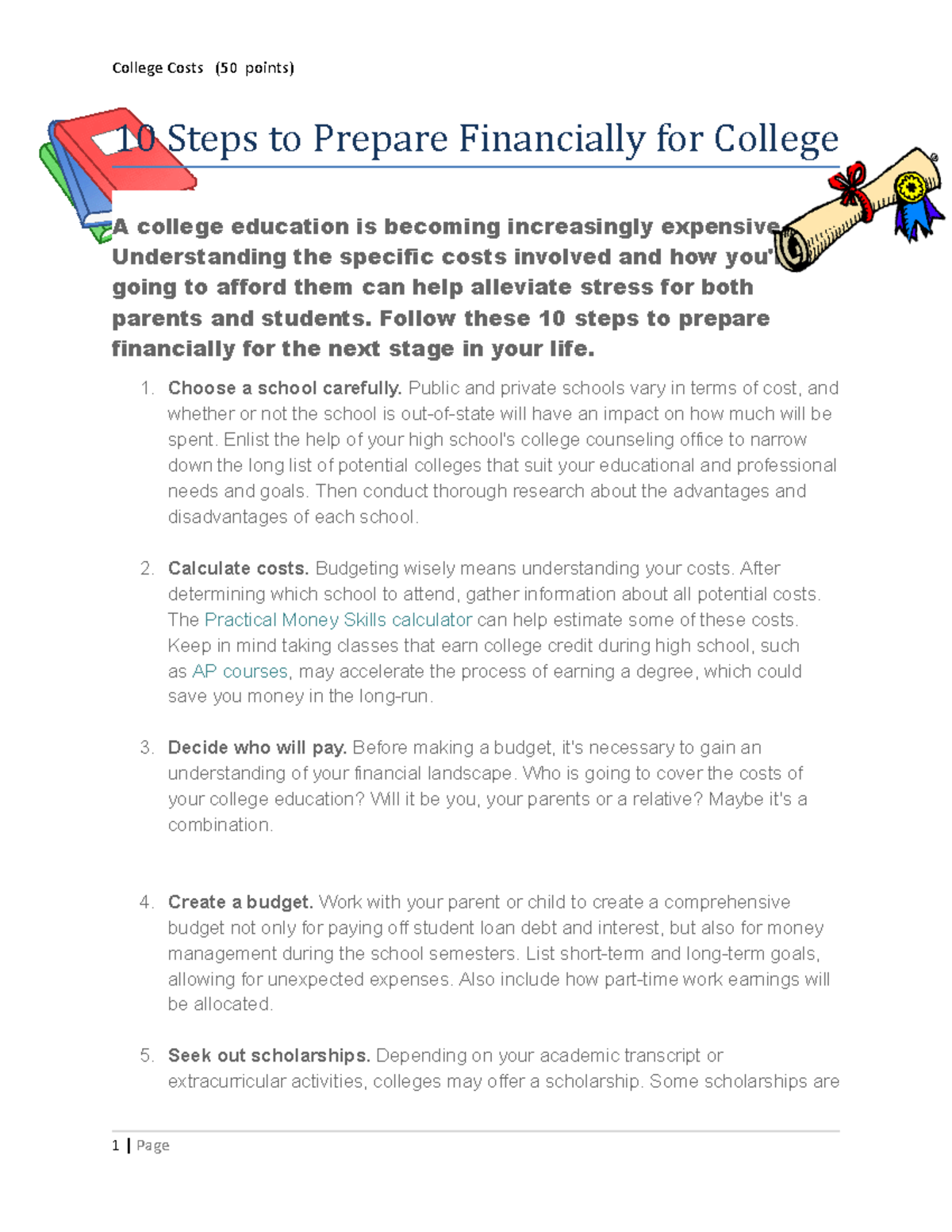 10 Steps to budget for college - 10 Steps to Prepare Financially for ...