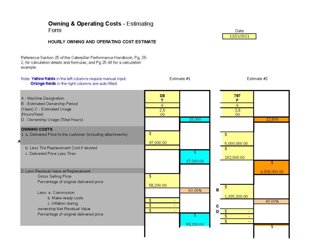 O-O COST Estimating Form - Owning Operating Costs Estimating Form Date ...