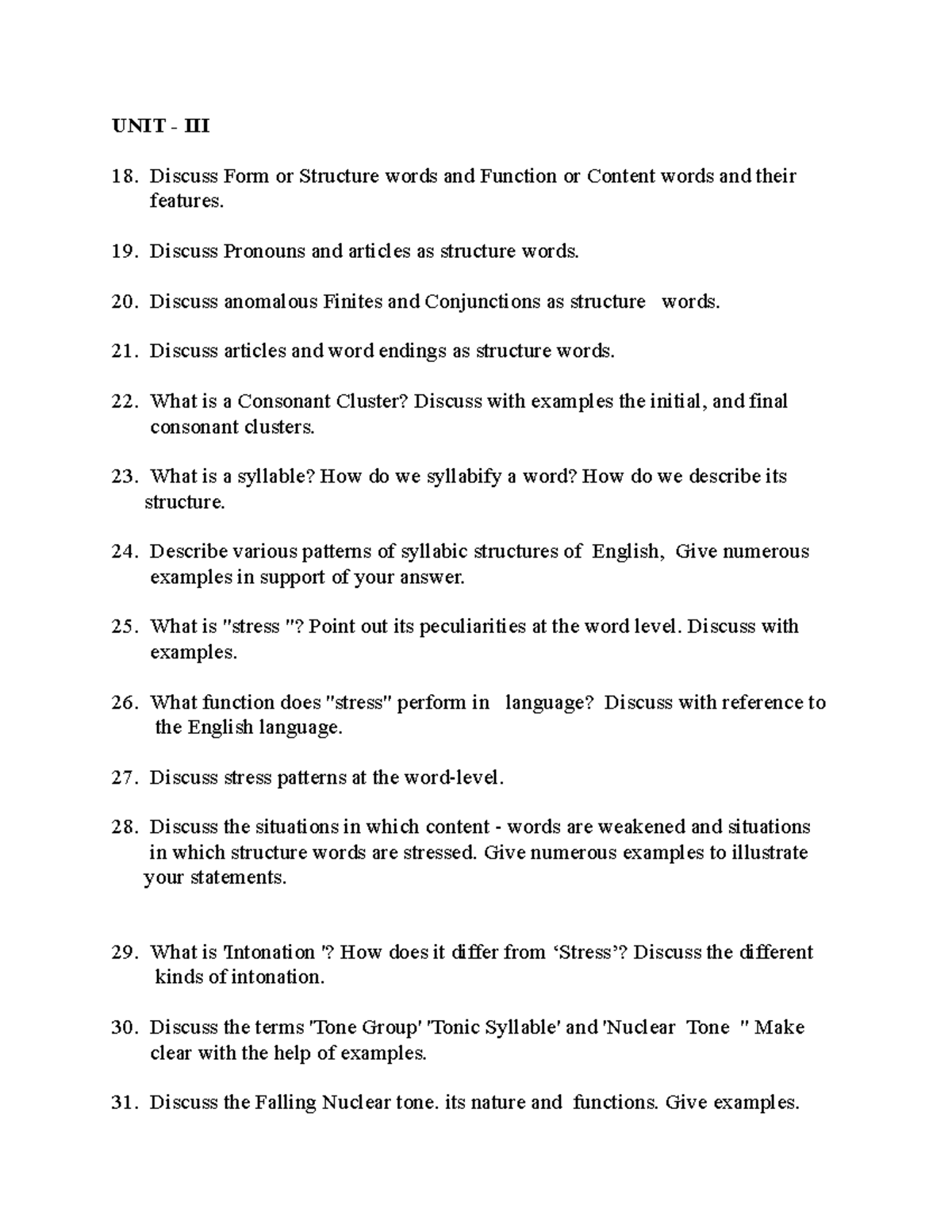 Unit 3 - Question Bank- Unit 3 - UNIT - III Discuss Form or Structure ...