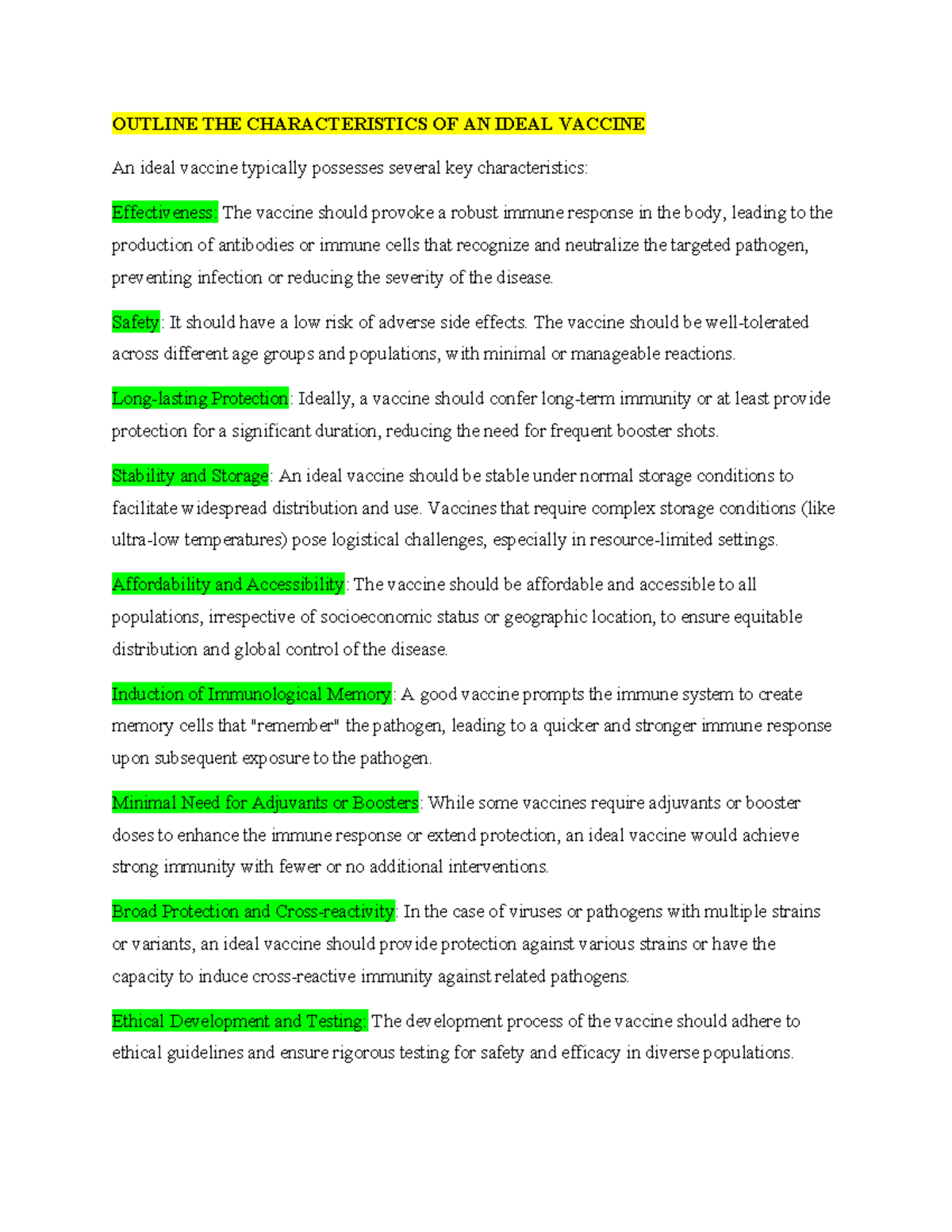 Outline THE Characteristics OF AN Ideal Vaccine - OUTLINE THE ...