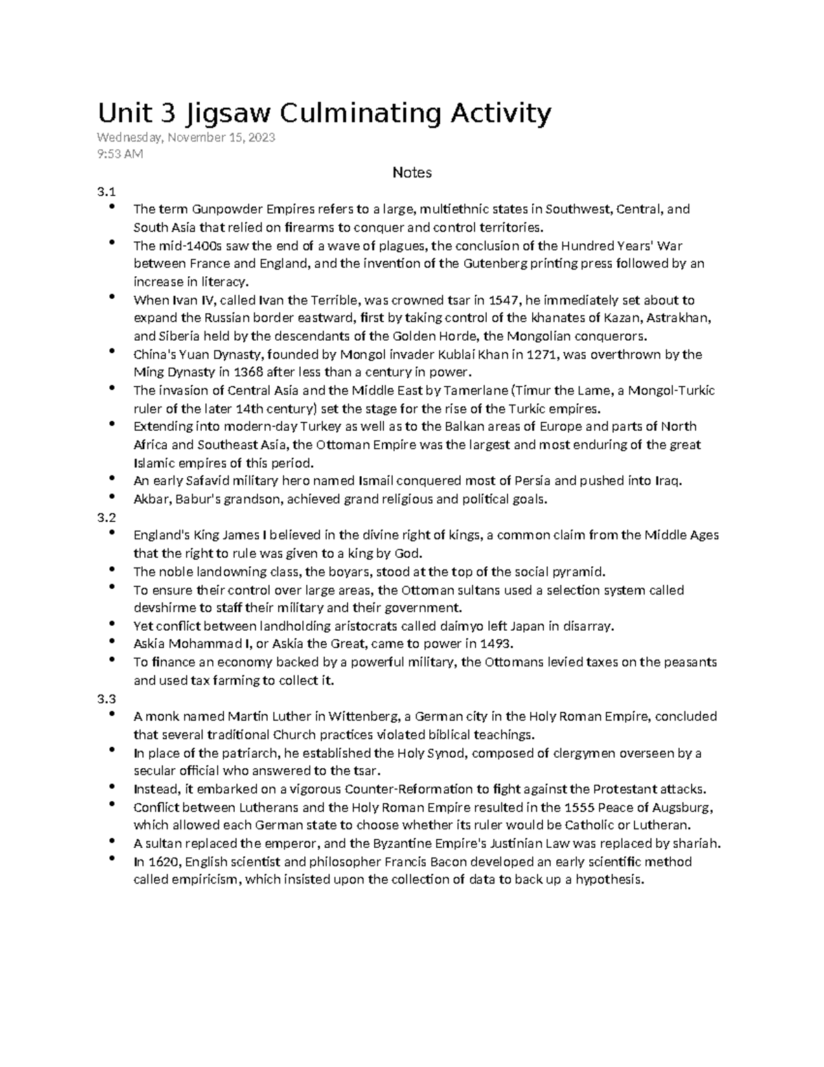 Unit 3 Jigsaw Culminating Activity - Unit 3 Jigsaw Culminating Activity ...