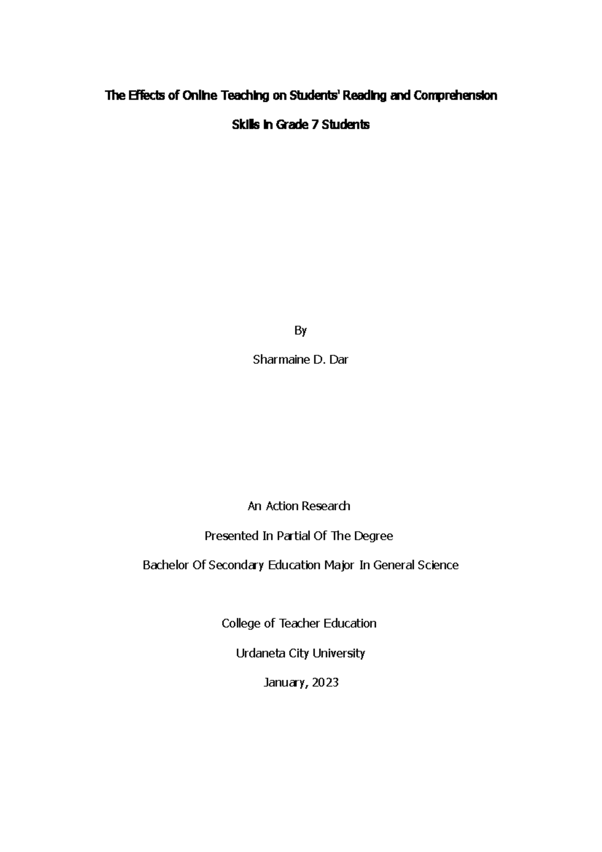 DAR - notes - The Effects of Online Teaching on Students' Reading and ...