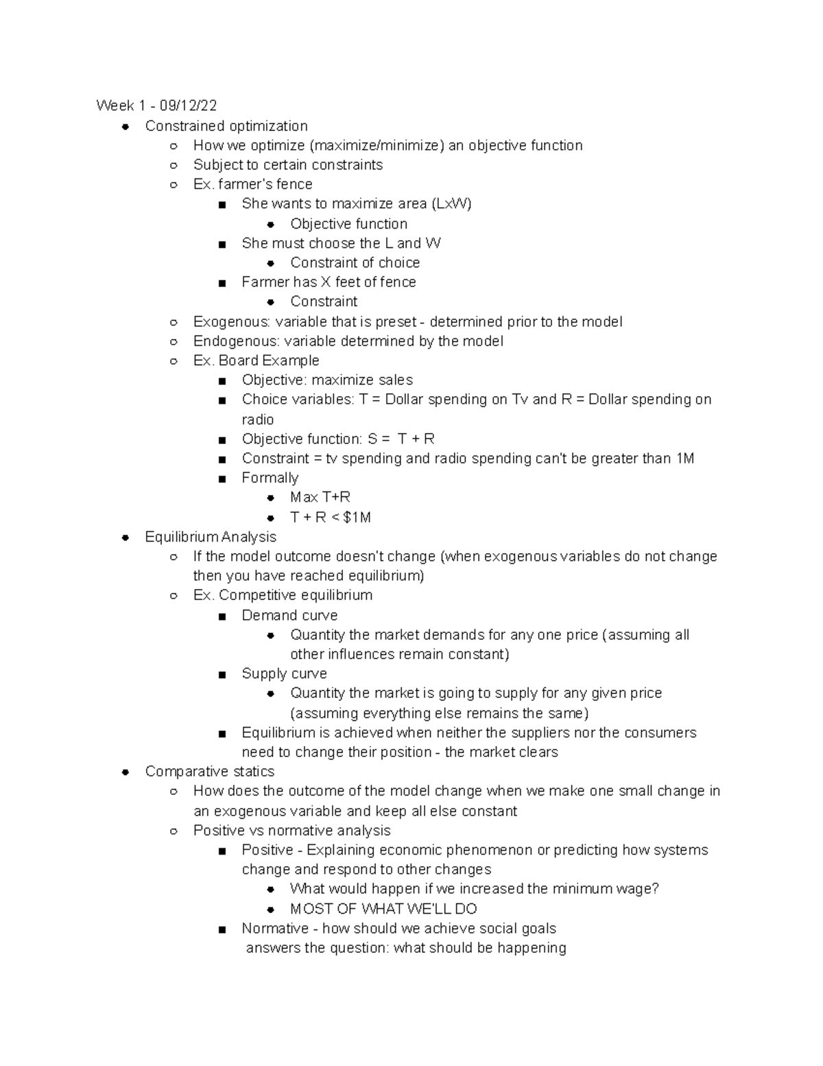 Econ 2150A Notes - Week 1 - 09/12/ Constrained optimization How we ...