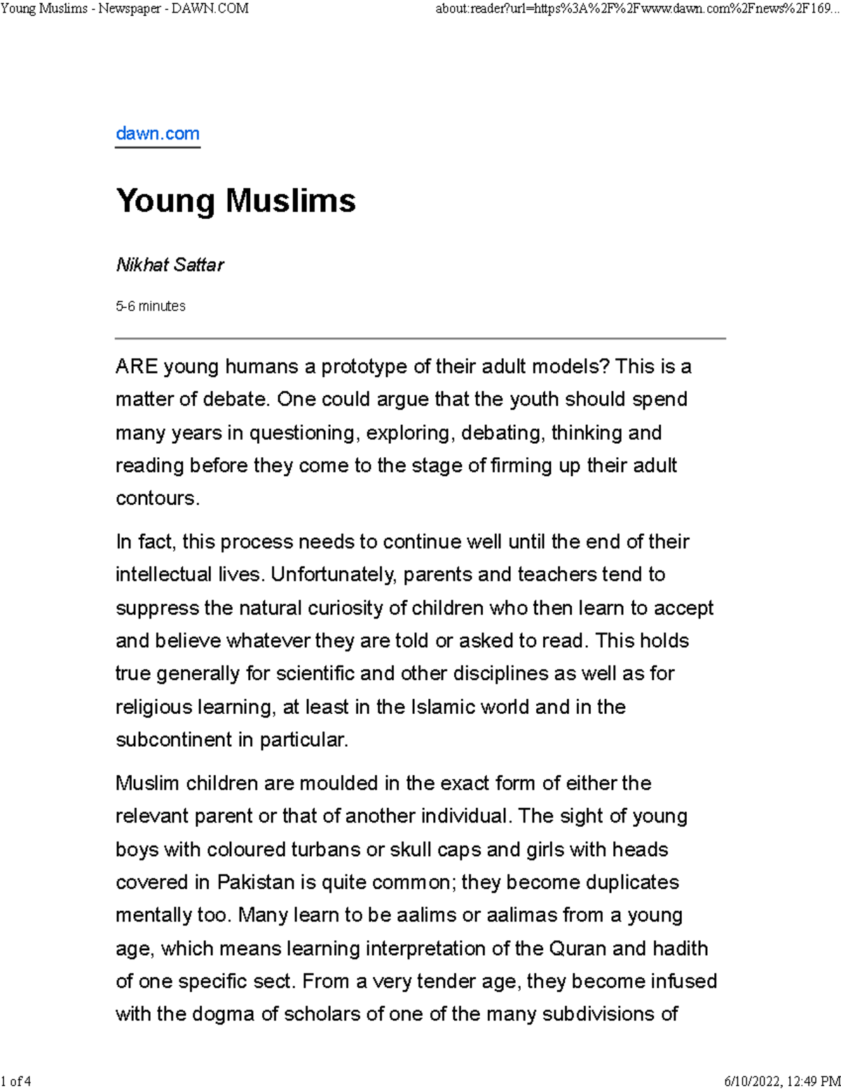 Young Muslims - Newspaper - DAWN - dawn Young Muslims Nikhat Sattar 5-6 ...