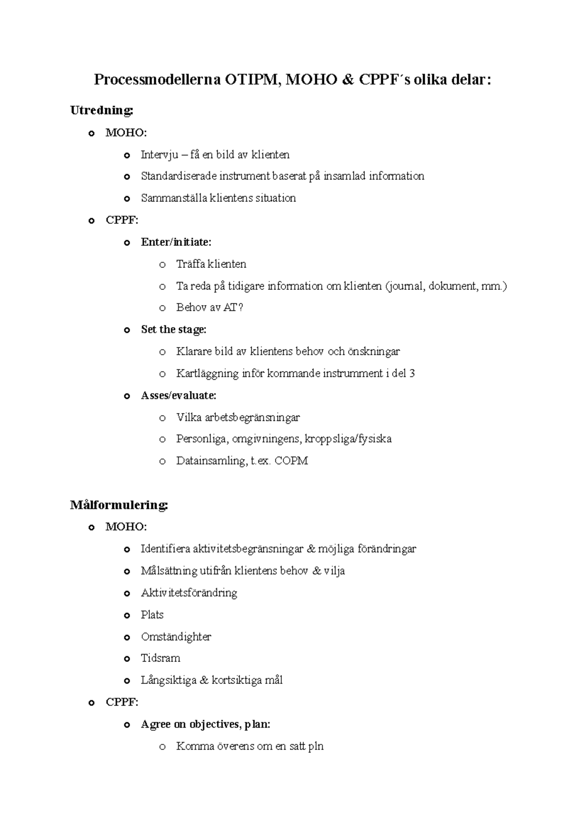 Processmodellerna Otipm, MOHO & CPPF´s olika delar - Processmodellerna ...