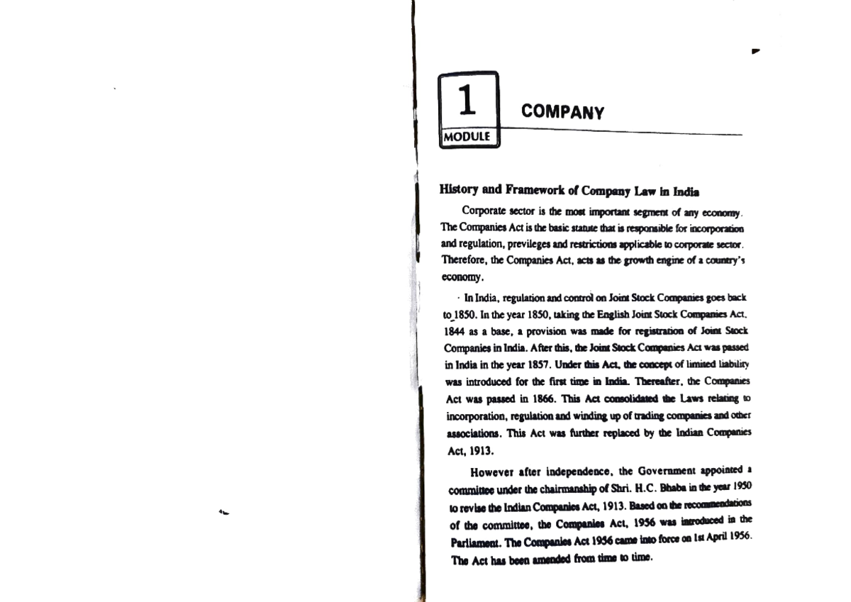 Company Law Module 1 Lecture Notes 1 Company Module History And