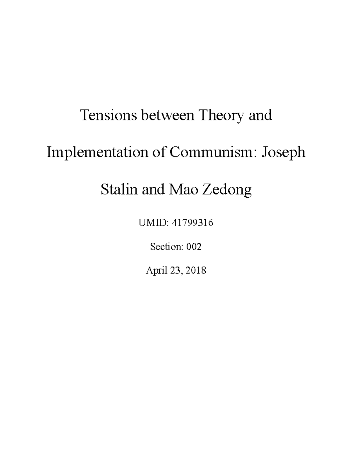 Tensions between Theory and Implementation of Communism: Joseph Stalin ...
