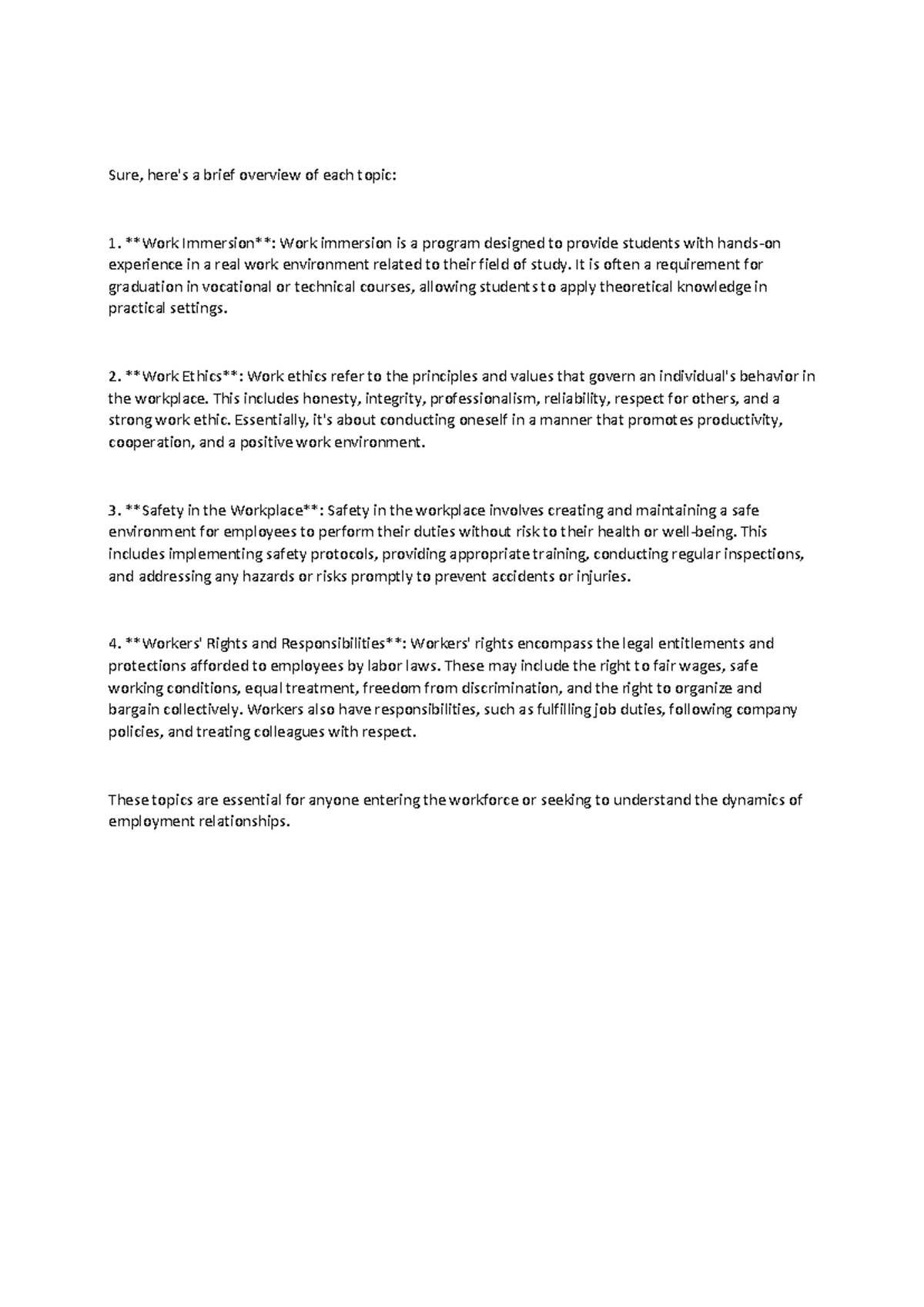 Work immersion ethics - job seeking - Sure, here's a brief overview of ...