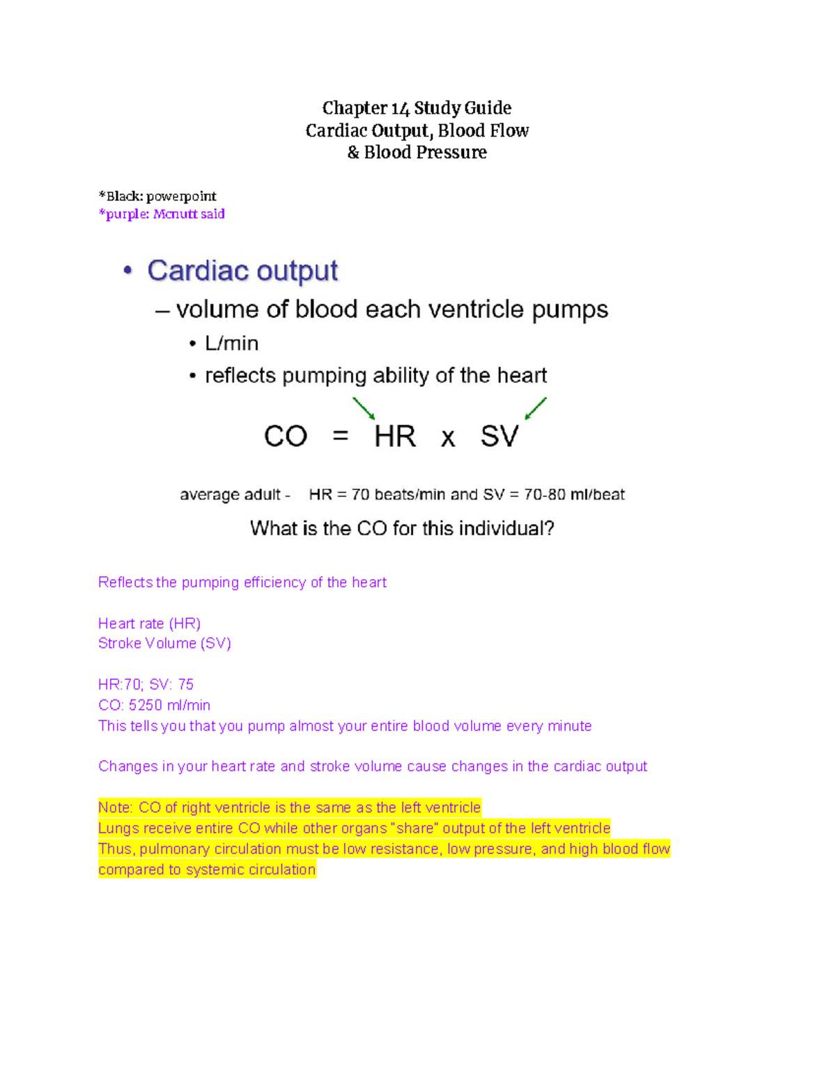 Chapter 14 Study Guide - McNutt - Chapter 14 Study Guide Cardiac Output ...