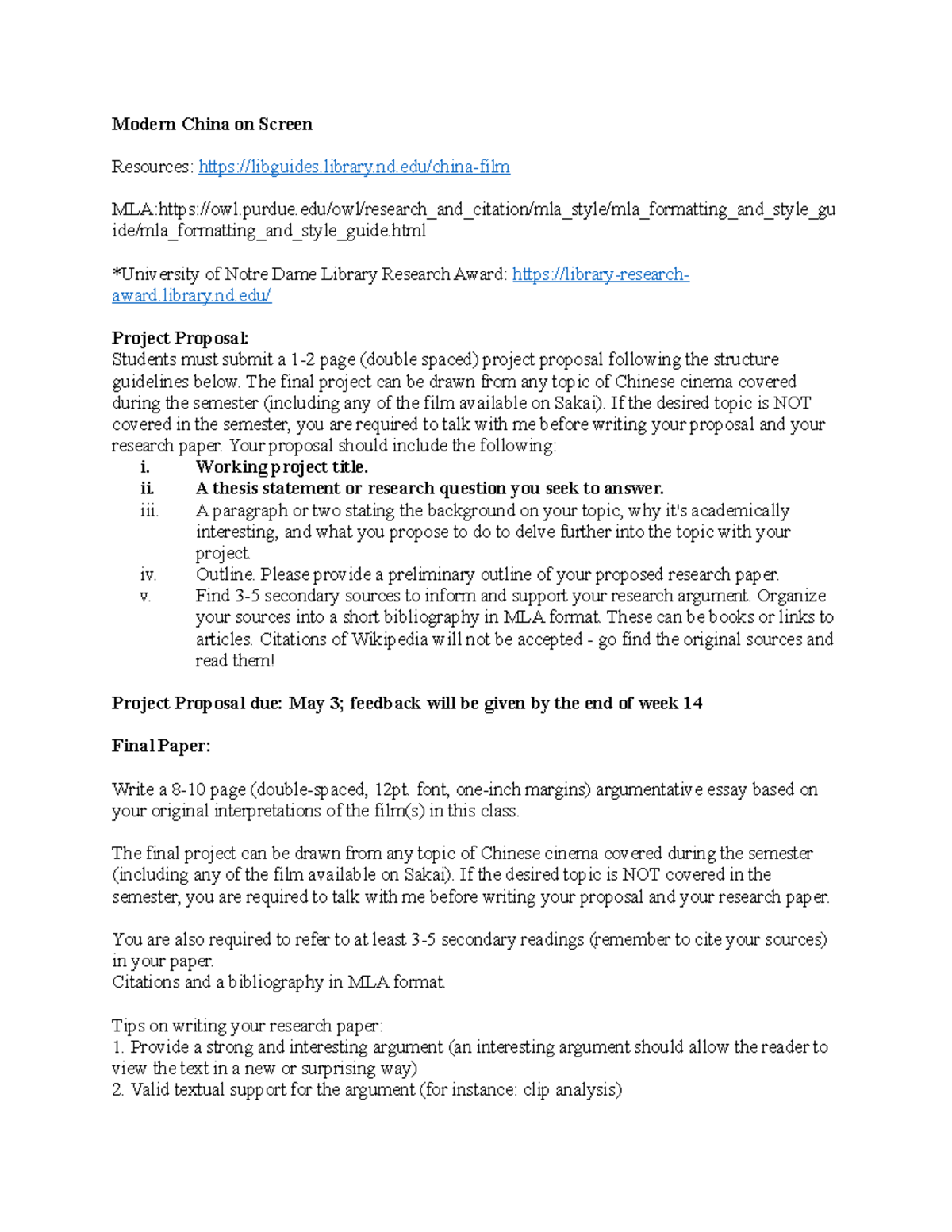 21 Modern China on Screen final project proposal and paper - Modern ...