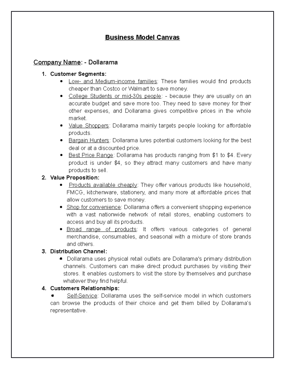 BMC Dollarama - Business Model Canvas Company Name: - Dollarama ...