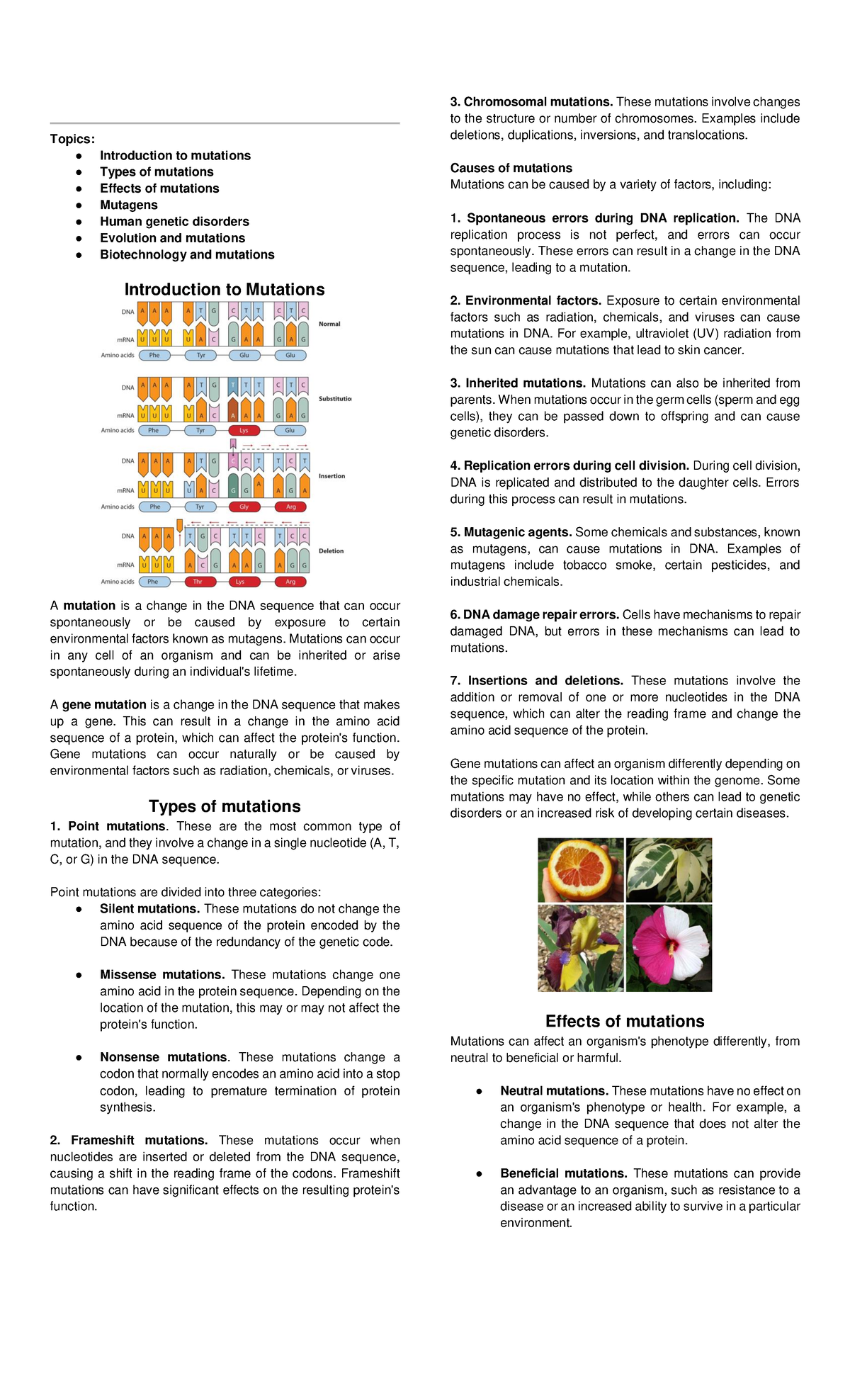 Mutation - .dsgds - Topics: Introduction to mutations Types of ...