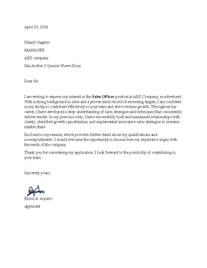 EXIT Interview - cover letter sample - November 30, 2023 MR. SABINO CZAR CLOMA MANGLICMOT II ...