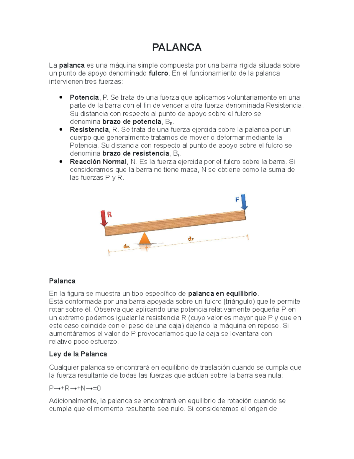 A8 RRNC - RESUMEN DE FISICA - PALANCA La palanca es una máquina simple ...