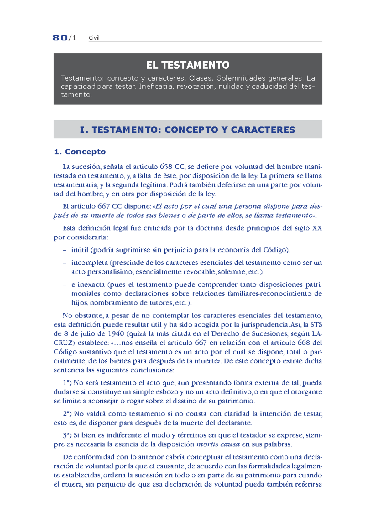 Testamento - PARA ESTUDIANTES - 80 / 1 Civil EL TESTAMENTO Testamento ...