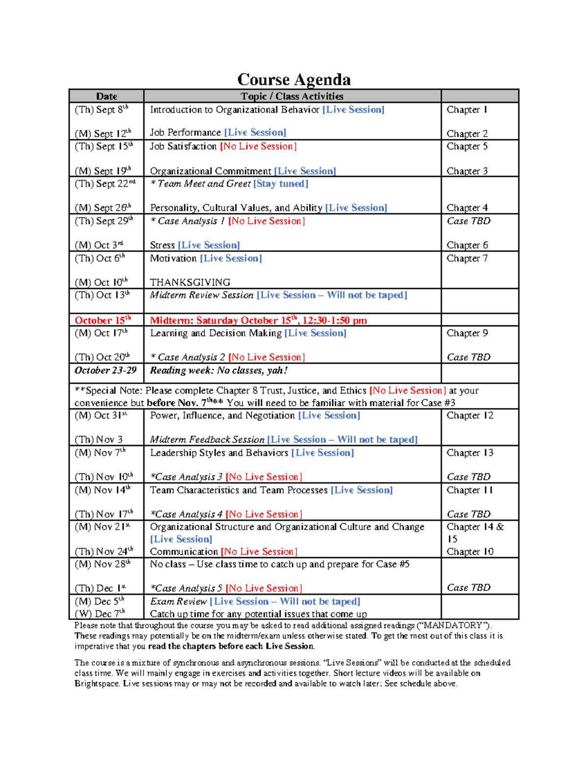 Course Agenda Section C - Course Agenda Date Topic / Class Activities ...