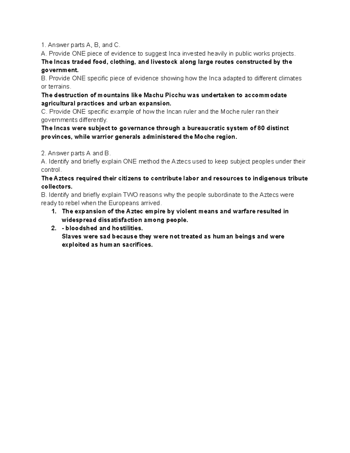 1.4 SAQ Review - APWH - Answer parts A, B, and C. A. Provide ONE piece ...