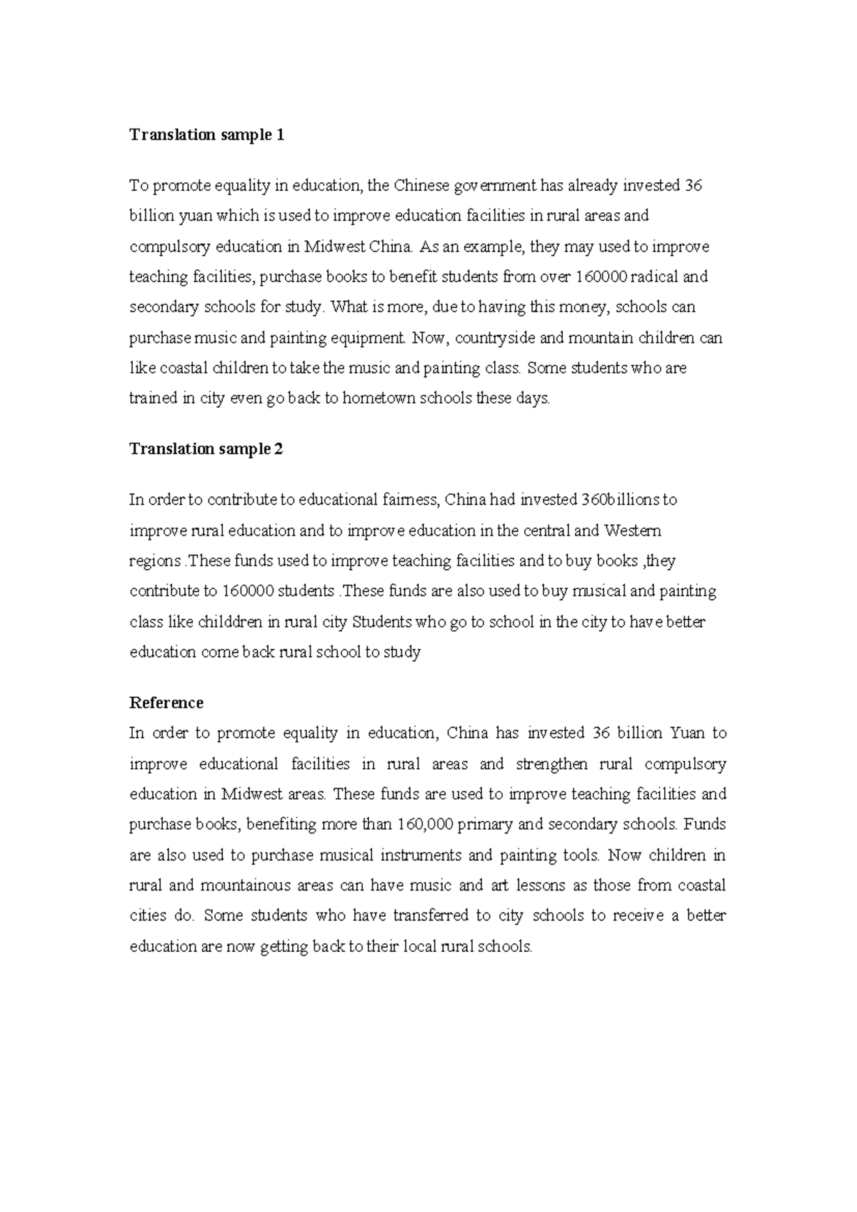 Translation 1 education equality - Translation sample 1 To promote ...