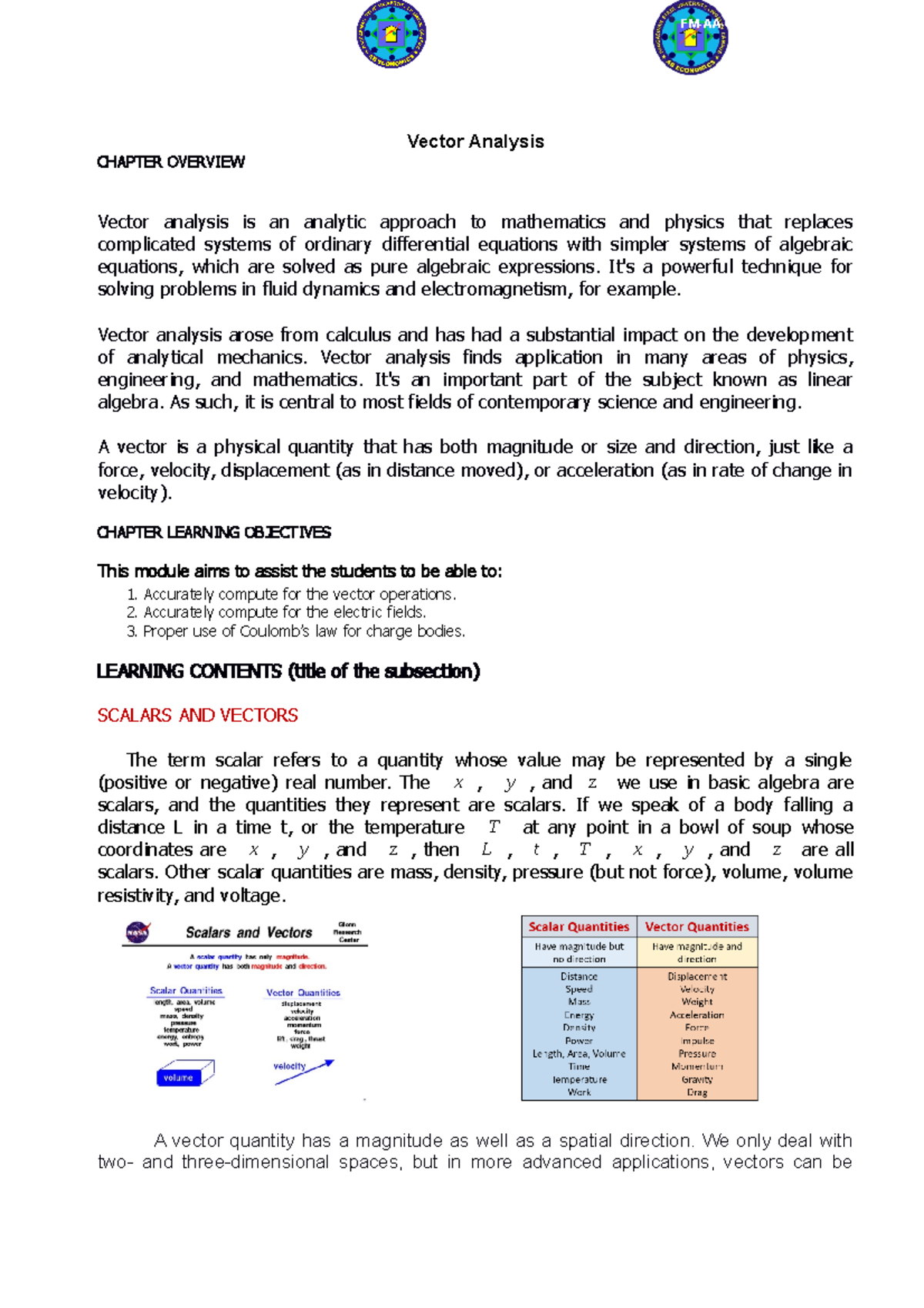 Electromagnetics Module-1 - Electrical Engineering - PangSU - Studocu