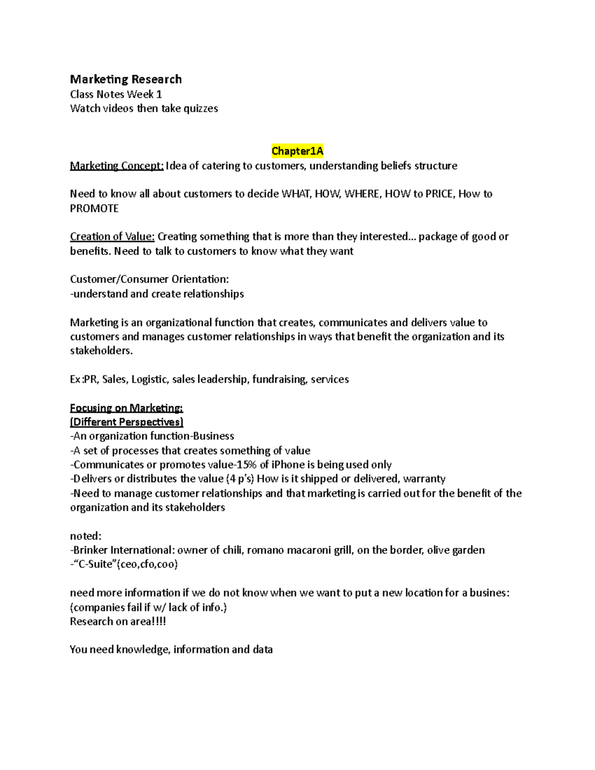 Marketing Research Notes - Marketing Research Class Notes Week 1 Watch ...