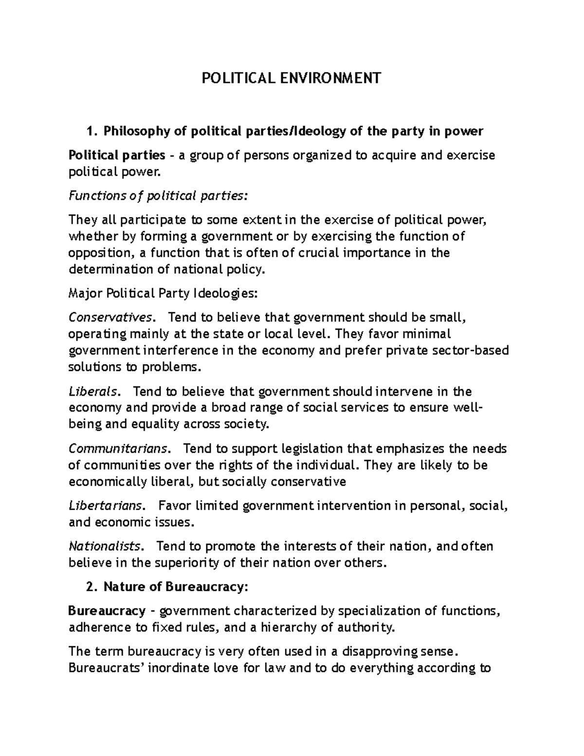 Political Environment-GGSN - POLITICAL ENVIRONMENT 1. Philosophy of ...