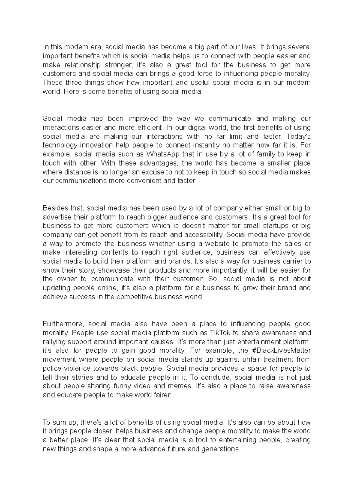 ELC THESIS ESSAY EXAMPLE - In this modern era, social media has become ...