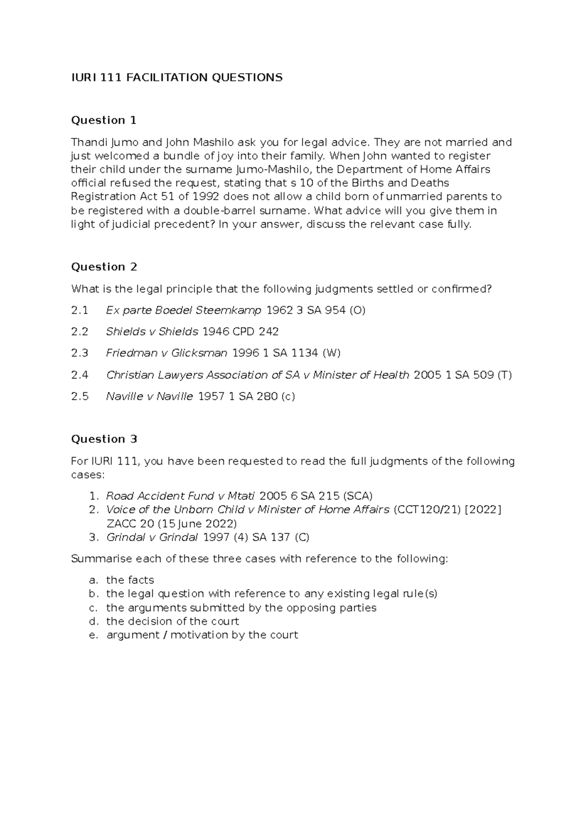 0 IURI 111 Tutorial Questions SU 1 - 8 - IURI 111 FACILITATION ...