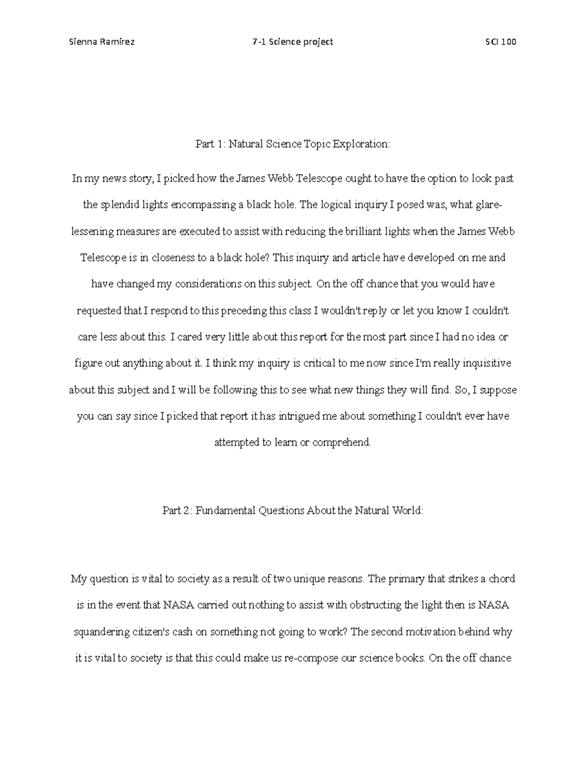 SCI 100 7-1 project - Part 1: Natural Science Topic Exploration: In my ...