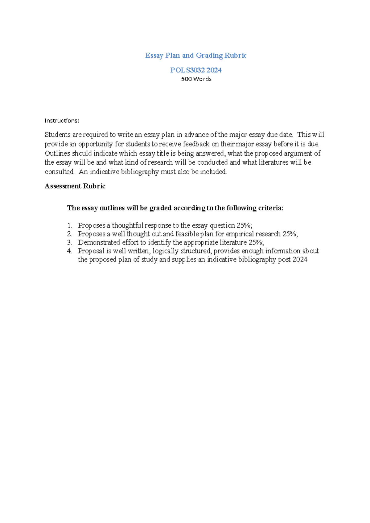 Essay Plan and Grading Rubric 2024 - Essay Plan and Grading Rubric ...