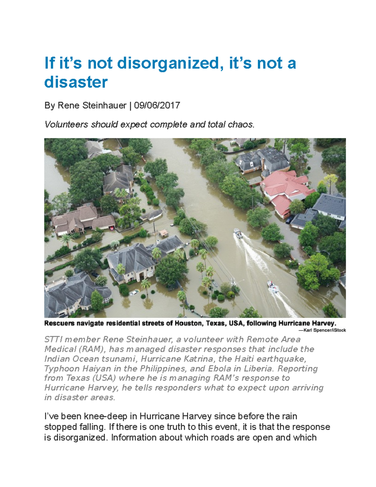 Article on Disaster response - If it’s not disorganized, it’s not a ...