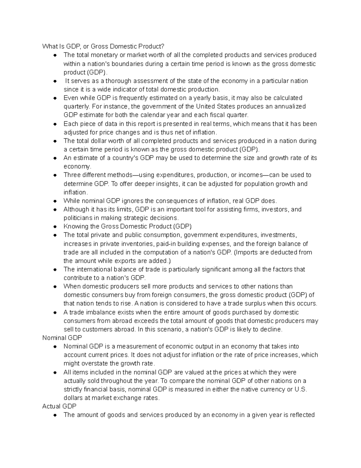 GDP - lecture notes from class on gdp - What Is GDP, or Gross Domestic ...