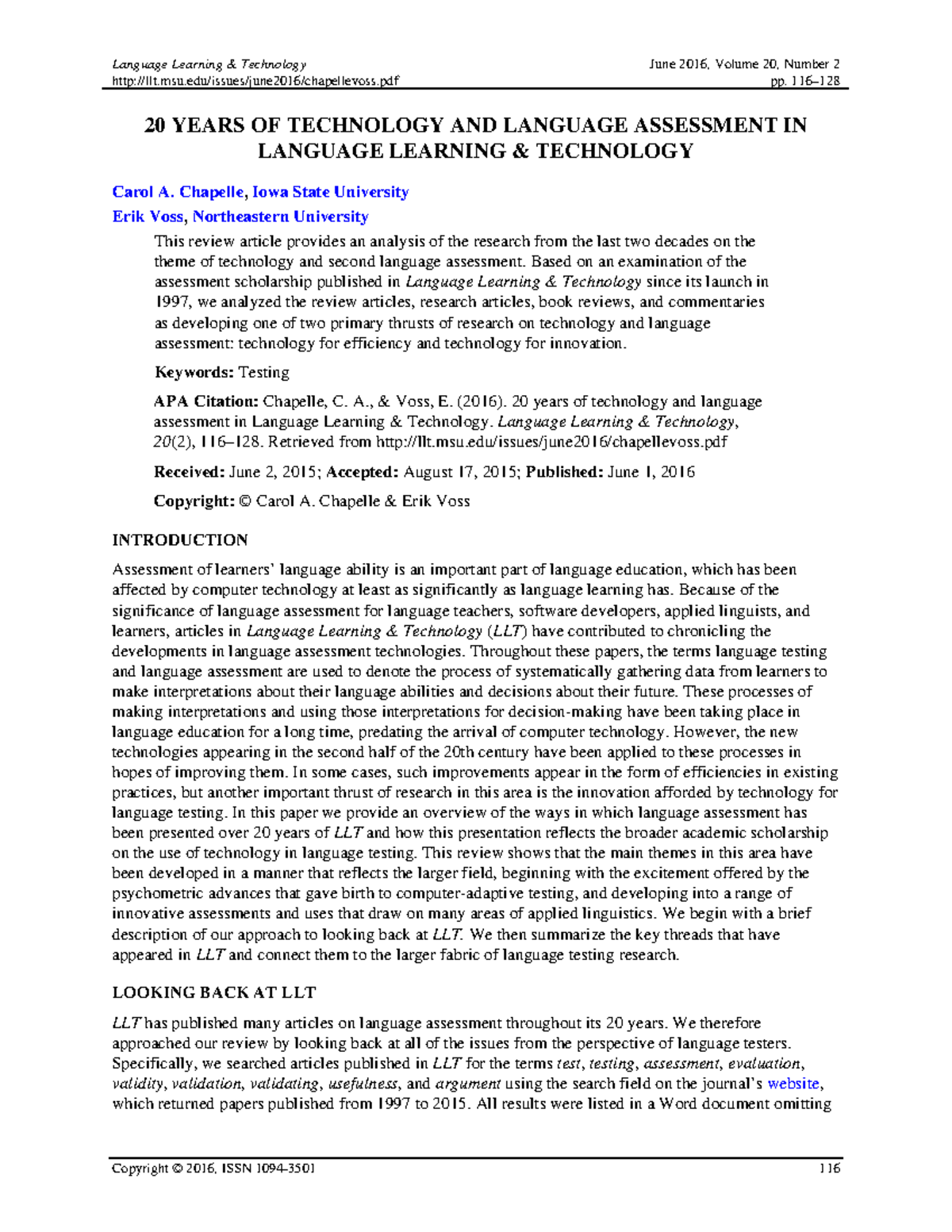 20 Years OF Technology AND Language Assessment - Language Learning ...
