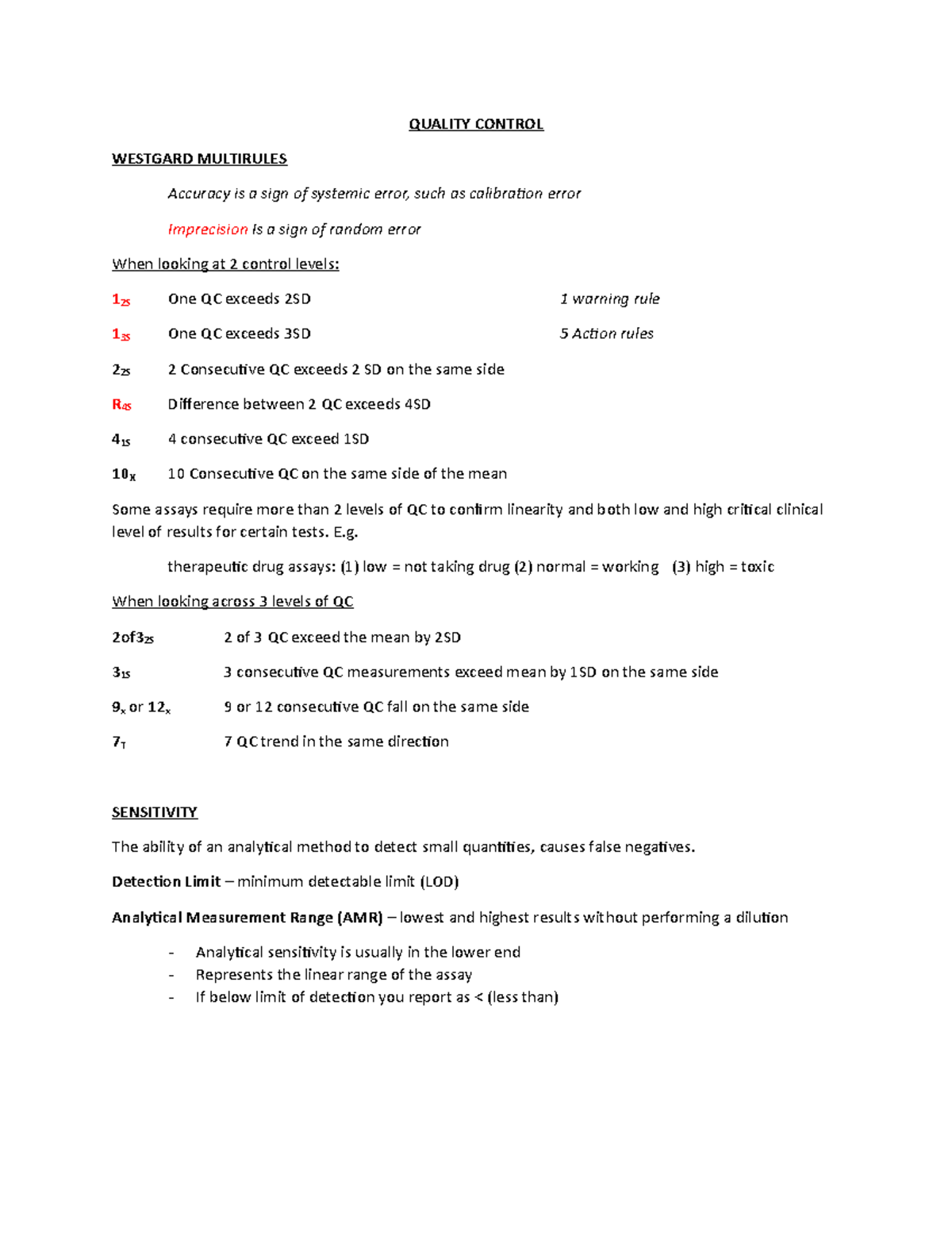 (1) Quality Control and POCT - QUALITY CONTROL WESTGARD MULTIRULES ...