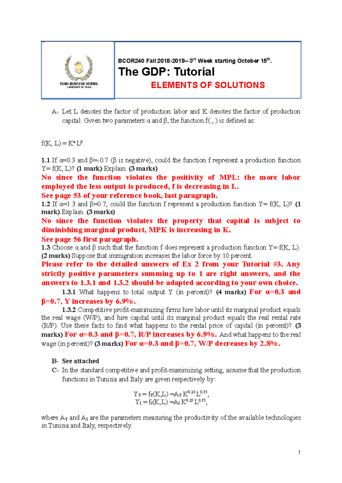 Tutorial- The GDP Elements of Solution - BCOR240 Fall 2018-2019– 3rd ...