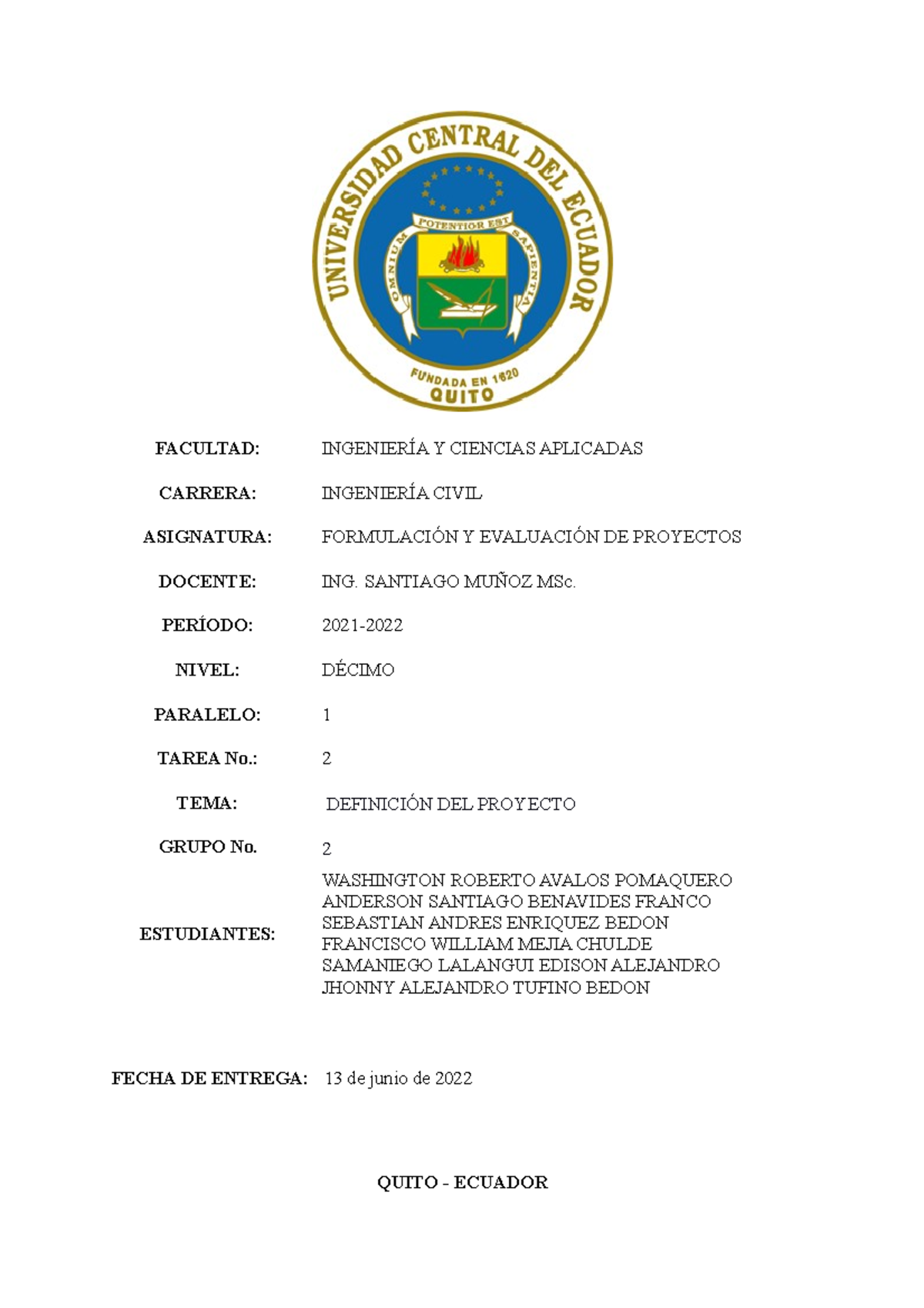G2 DEF Proyecto - FACULTAD: INGENIERÍA Y CIENCIAS APLICADAS CARRERA ...