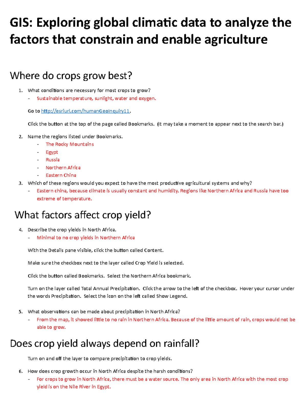 Geoinquiry worksheet - GIS: Exploring global climatic data to analyze ...