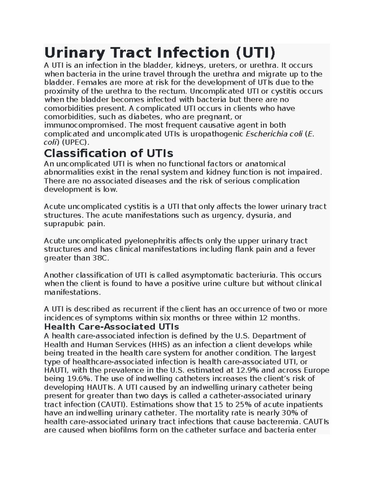 ATI Module - Urinary Tract Infection - Urinary Tract Infection (UTI) A ...