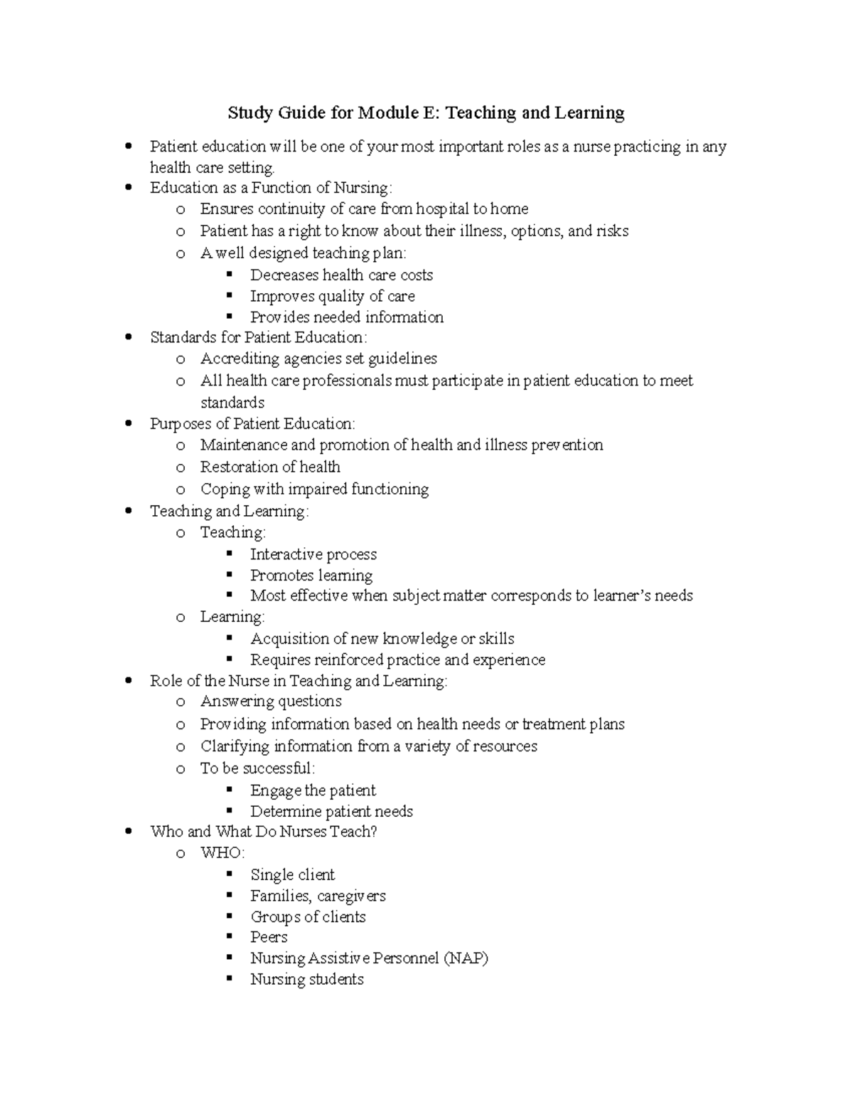 Study Guide for Module E Teaching and Learning - Education as a ...