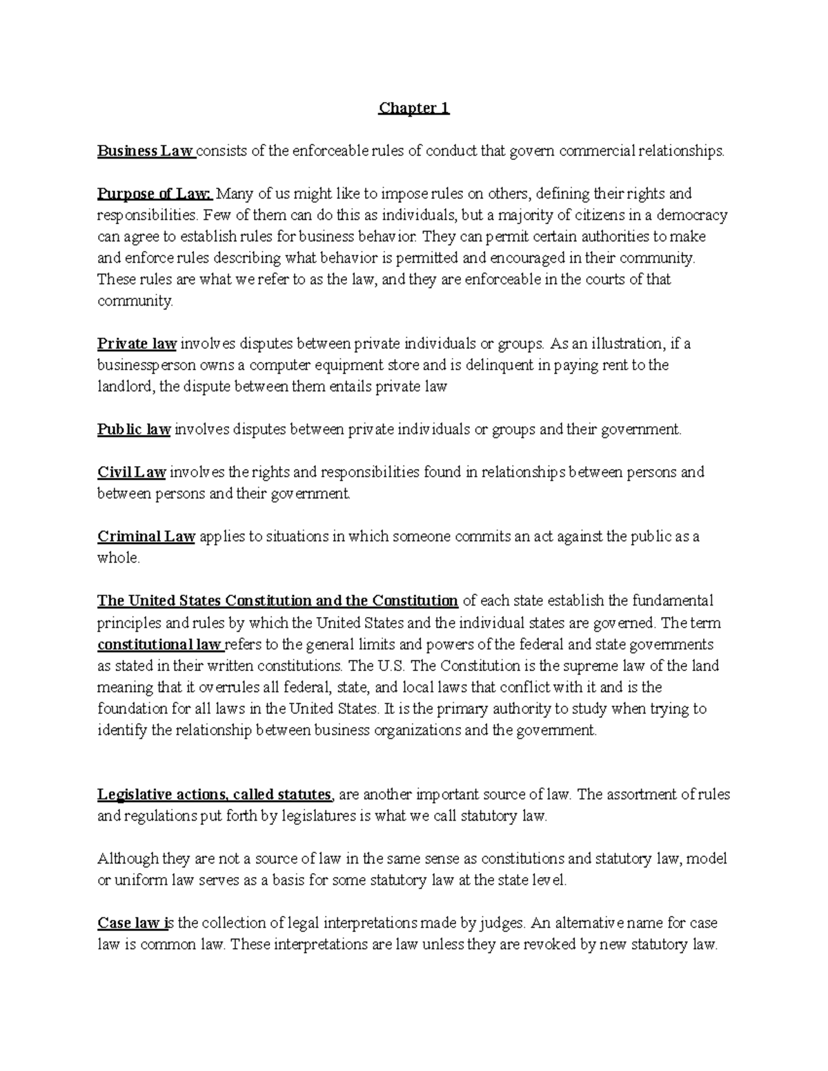 Chapter 1-3 - Chapter 1 Business Law consists of the enforceable rules ...