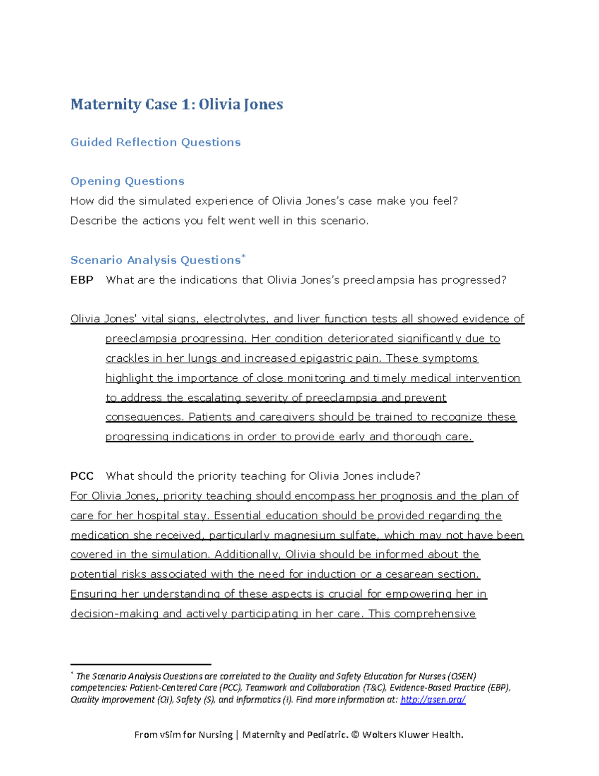 Guided reflection questions - Maternity Case 1: Olivia Jones Guided ...