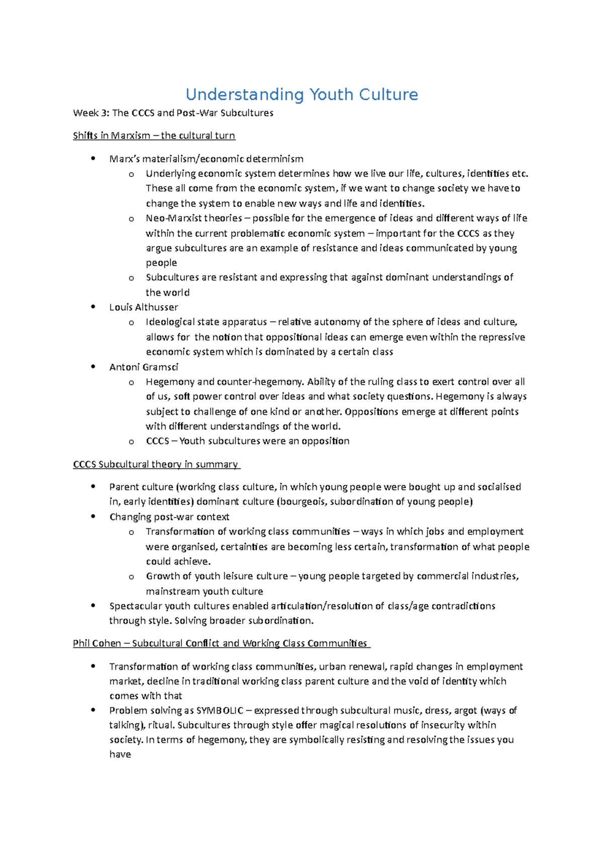 Understanding Youth Culture notes - Understanding Youth Culture Week 3 ...