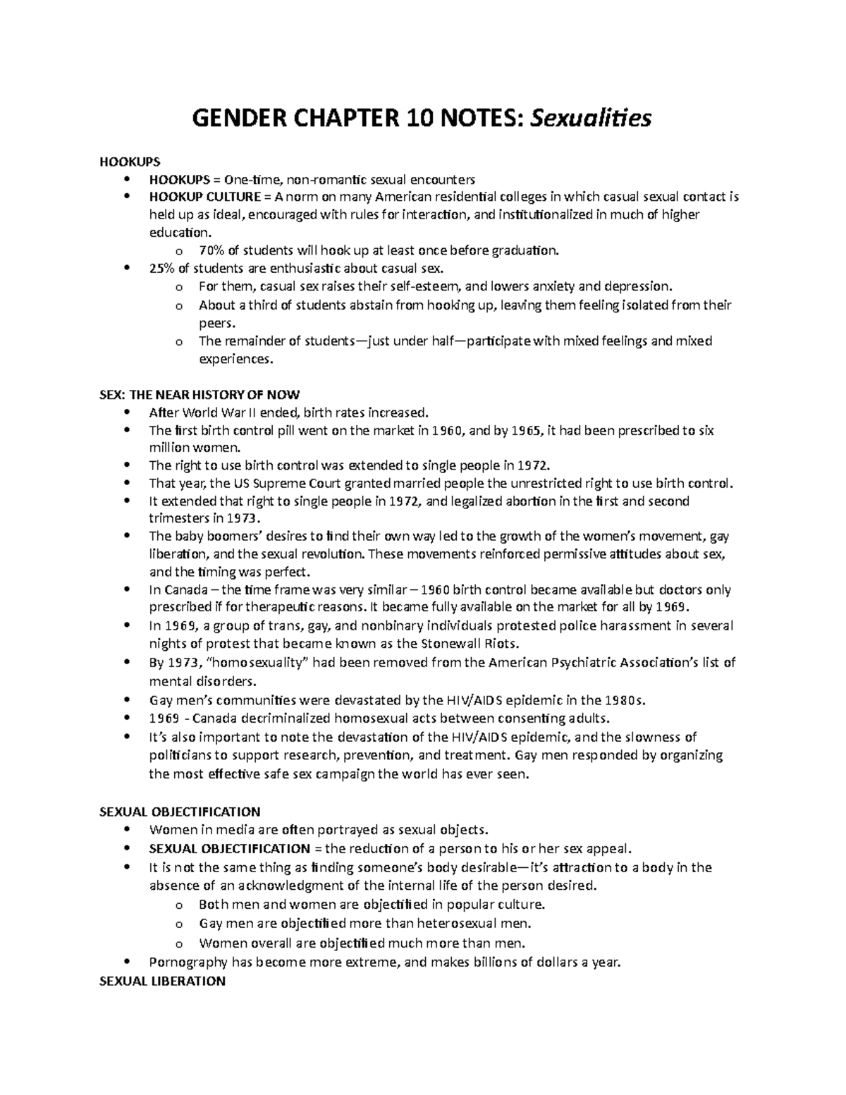 Gender Chapter 10 Notes - Sexuality - GENDER CHAPTER 10 NOTES ...
