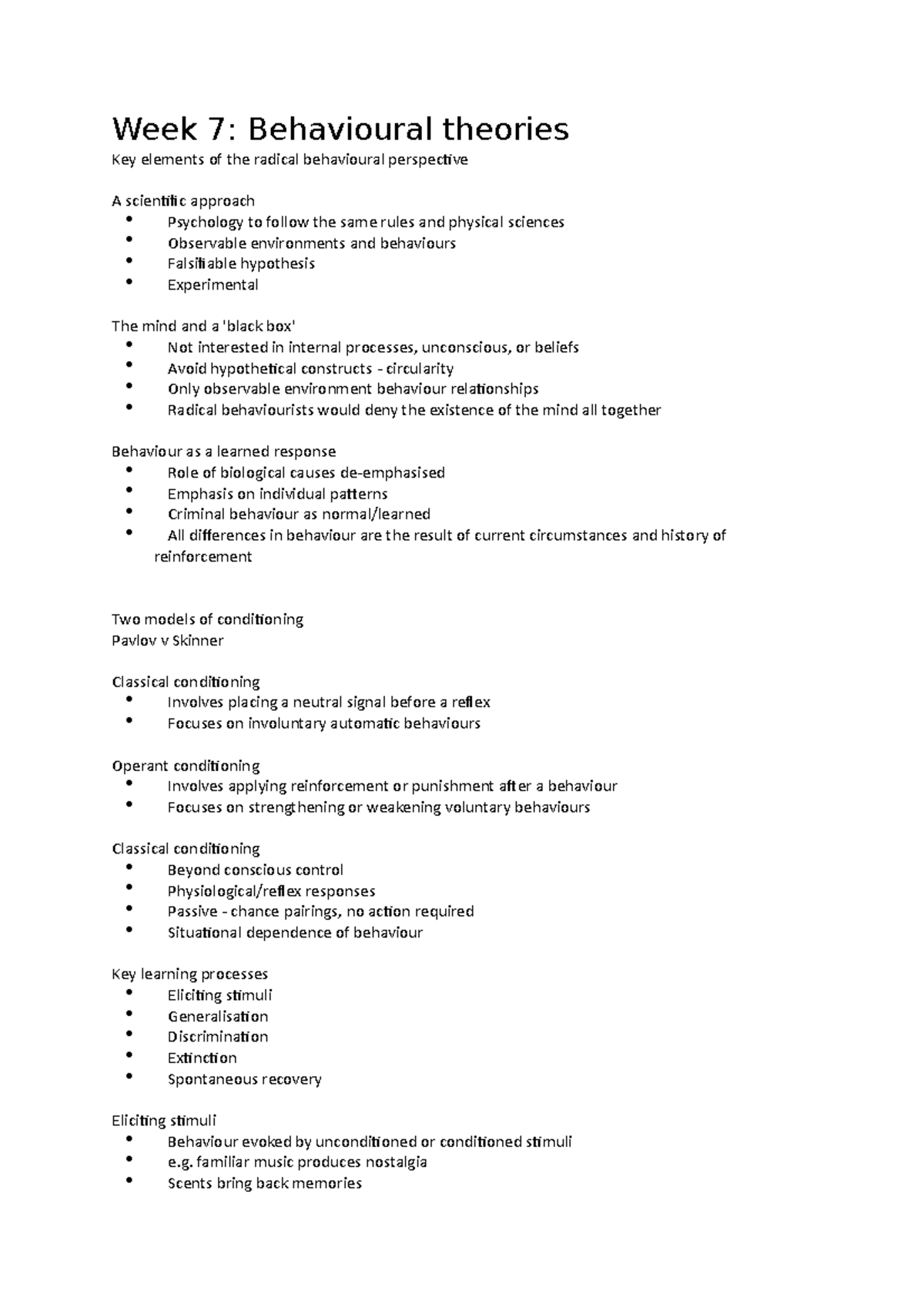 Week 7 Behavioral Theories Week 7 Behavioural Theories Key Elements Of The Radical