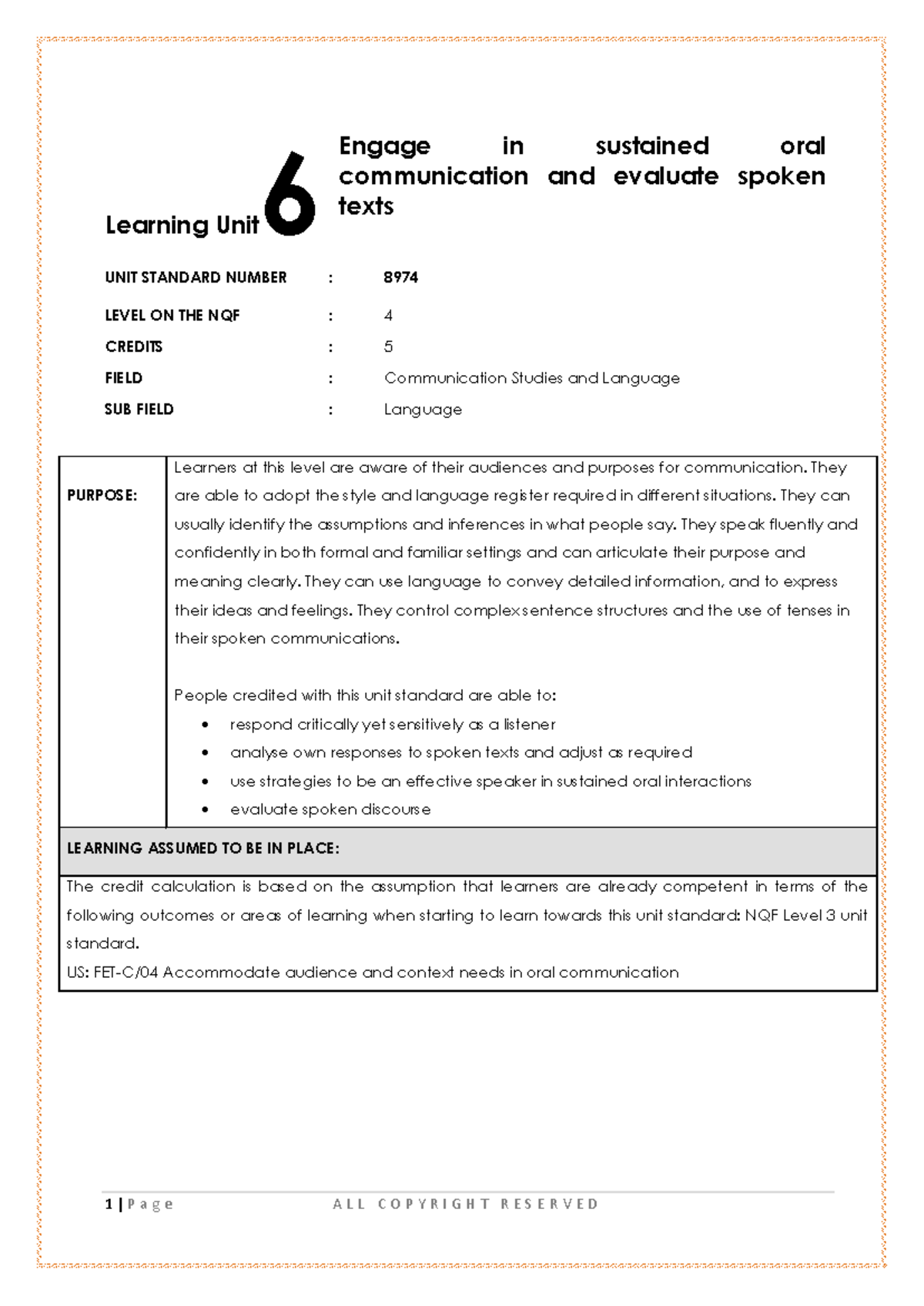 Engage in sustained oral communication and evaluate spoken texts ...