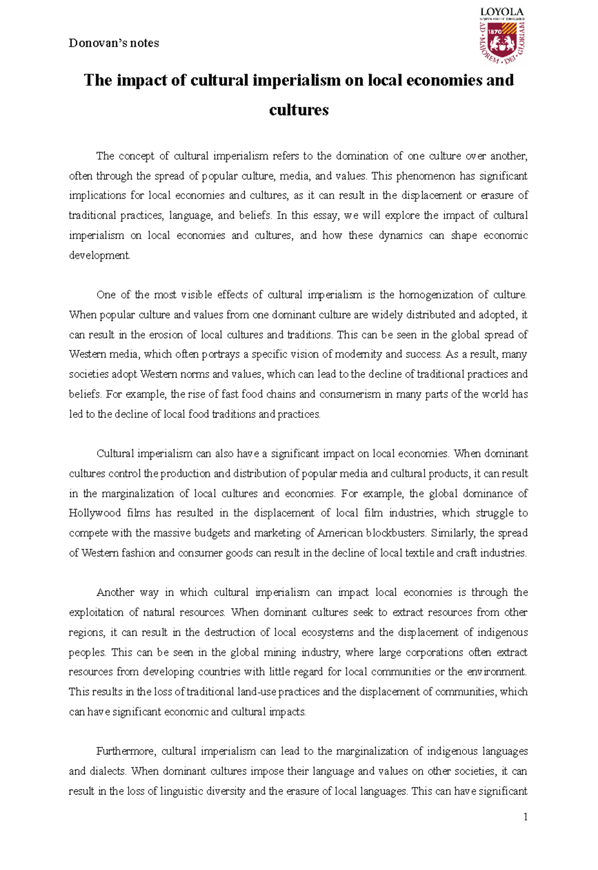 The impact of cultural imperialism on local economies and cultures ...